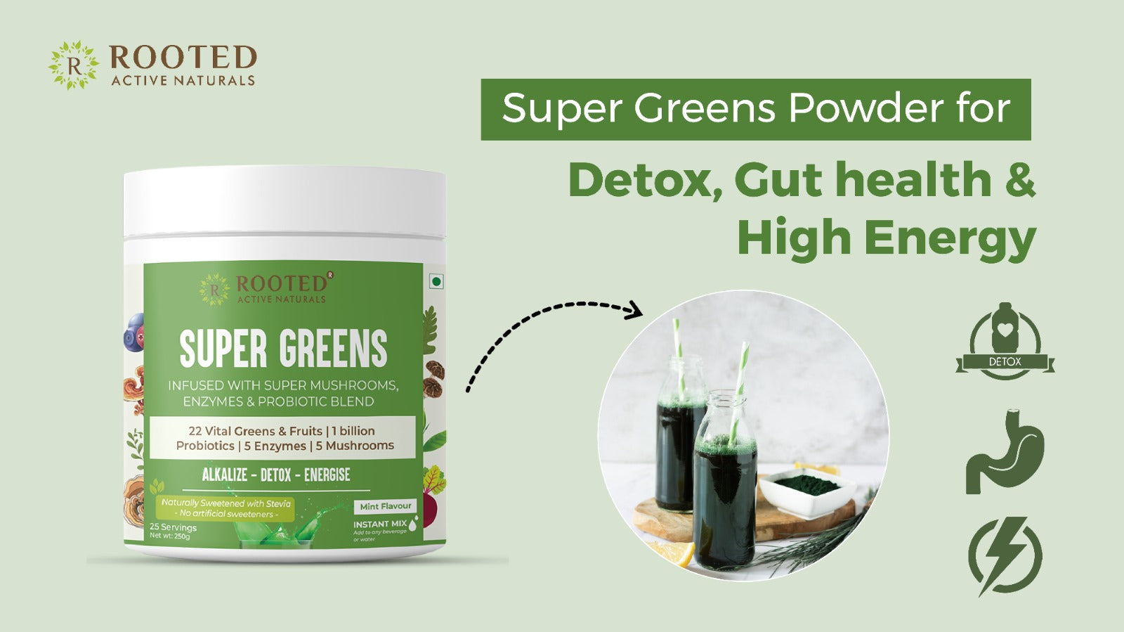 Super Greens Powder for Detox, Gut health & High Energy – Rooted Active ...