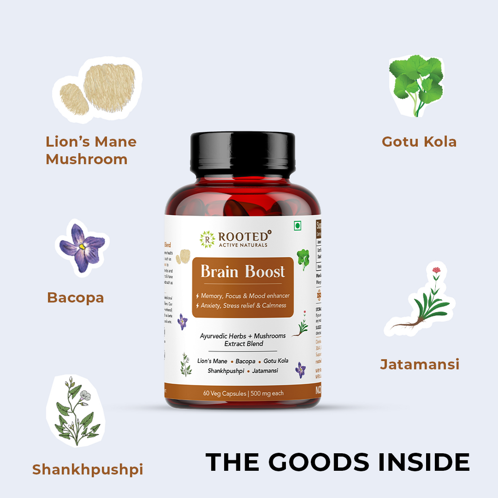 Brain Booster - Mushrooms & Ayurvedic Herbs Blend - Rooted Active Naturals