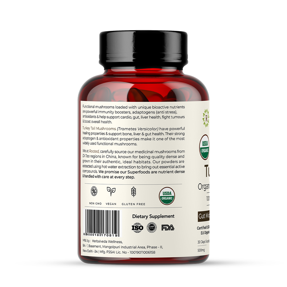 Turkey Tail Mushroom Extract Capsule | Rooted Actives – Rooted Active ...